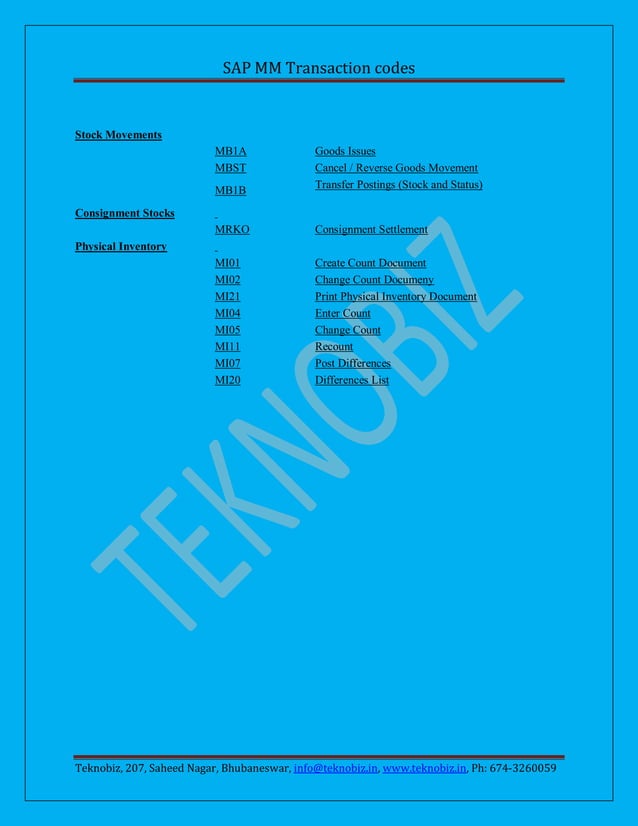 Sap mm t_codes | PDF