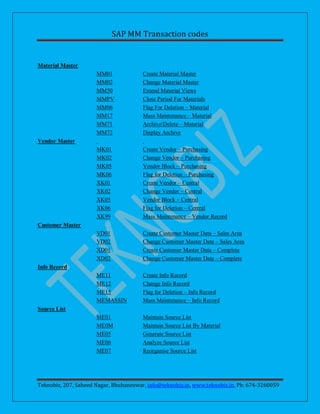 Sap mm t_codes | PDF