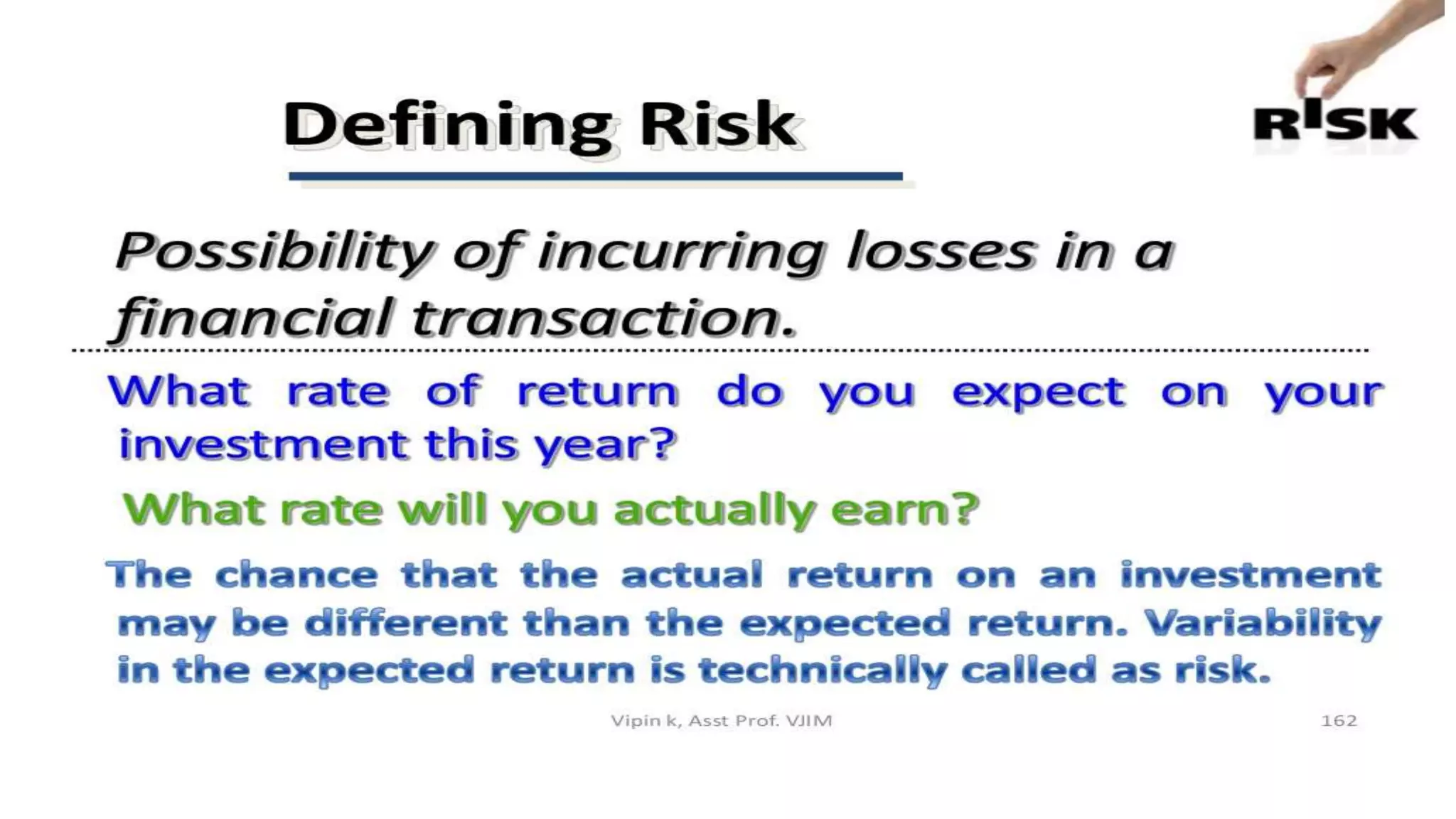 A Presentation on elements of risk & measurement of Risk | PPT