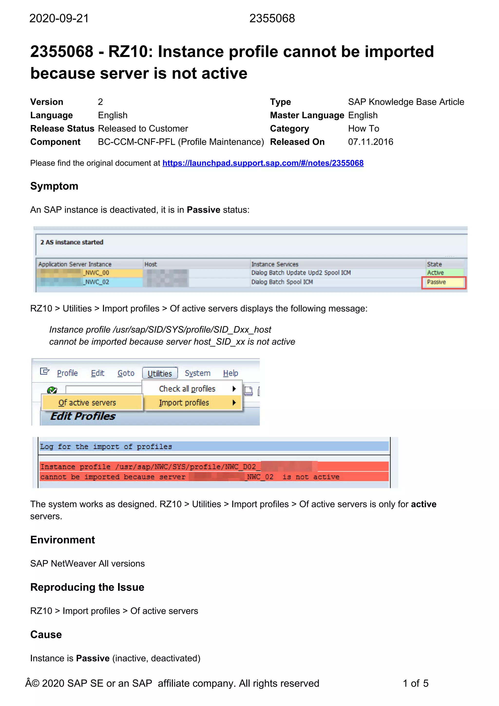 Sapnote 0002355068 rz10 instance profile cannot be imported because ...