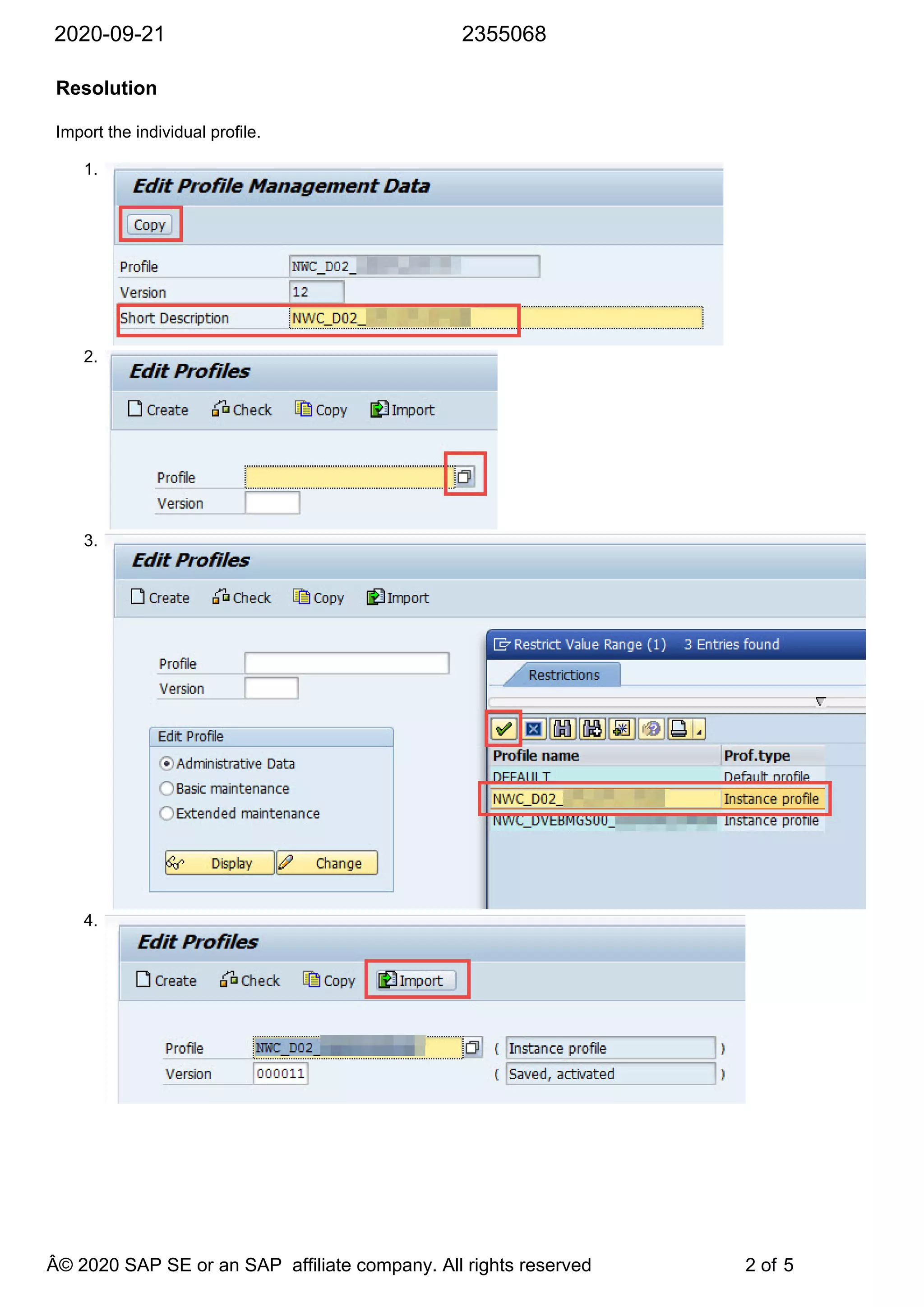 Sapnote 0002355068 rz10 instance profile cannot be imported because ...