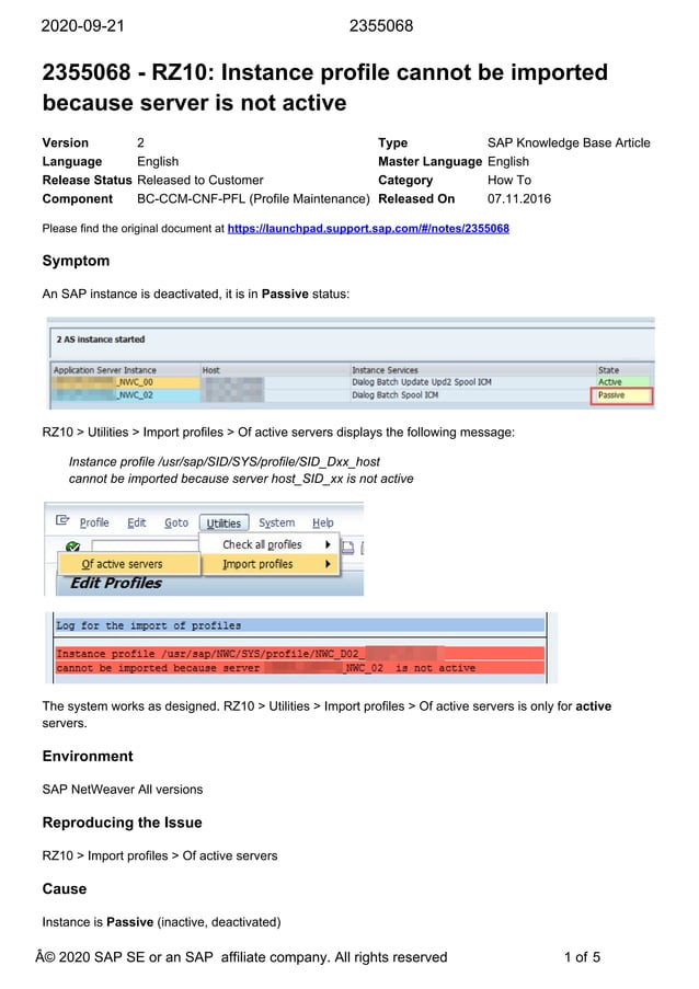 Sapnote 0002355068 rz10 instance profile cannot be imported because ...