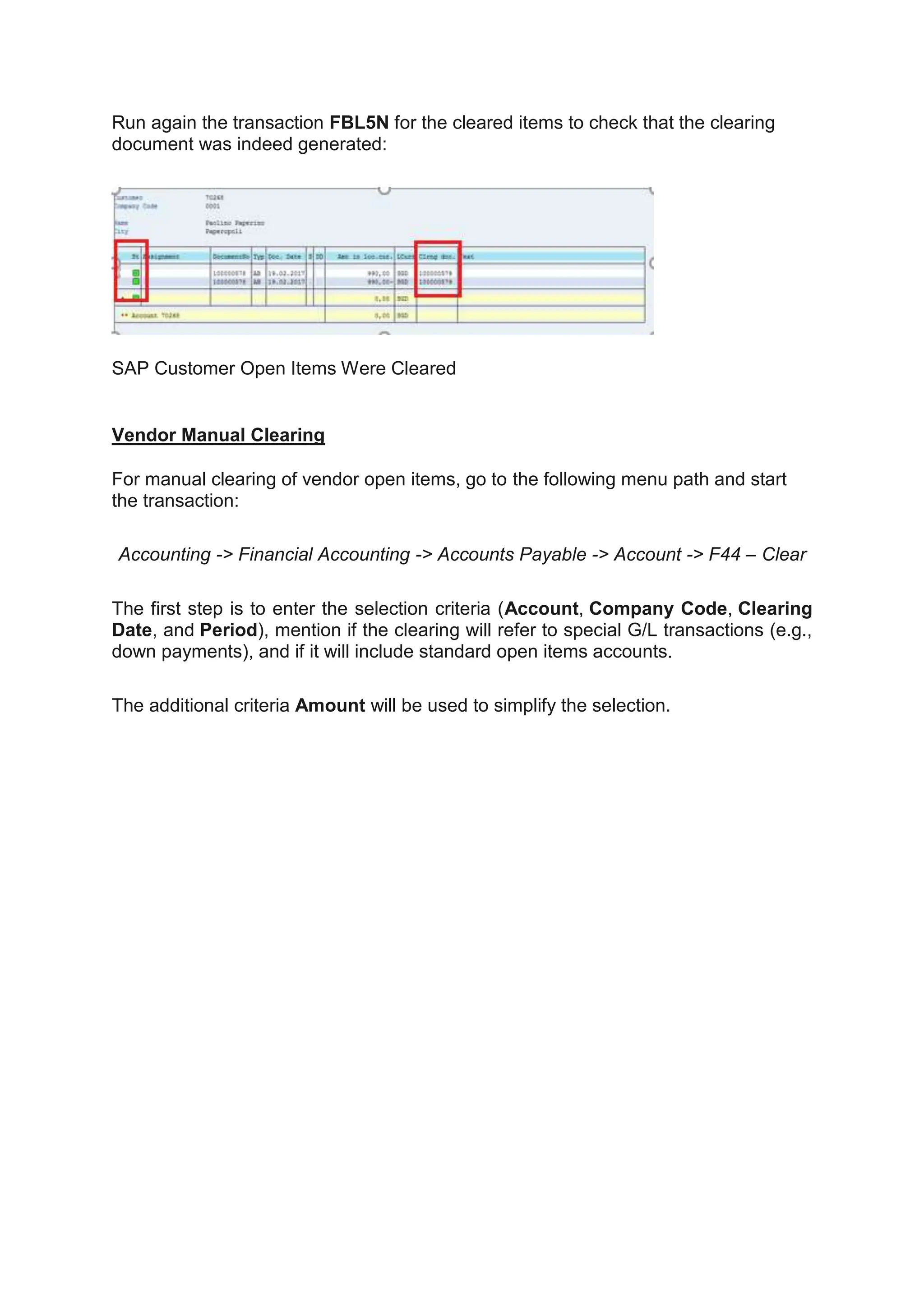SAP OPEN ITEM CLEARING PROCESS USEFUL FOR END USERS | DOCX