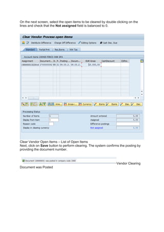 SAP OPEN ITEM CLEARING PROCESS USEFUL FOR END USERS | DOCX