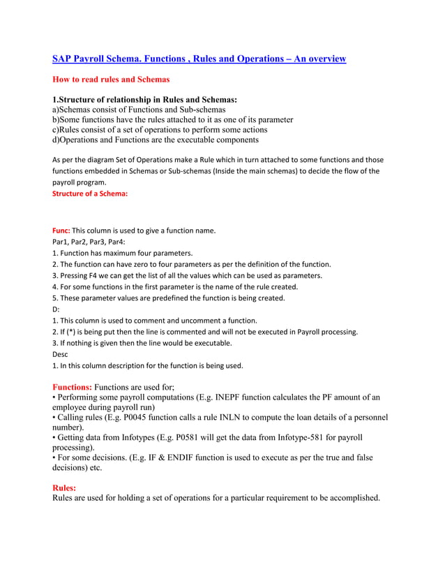 Sap payroll schema. functions , rules and operations – an overview | DOCX