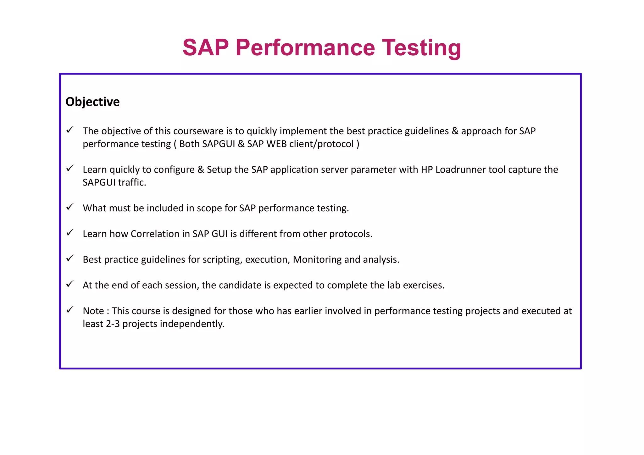 SAP performance testing & engineering courseware v01 | PDF
