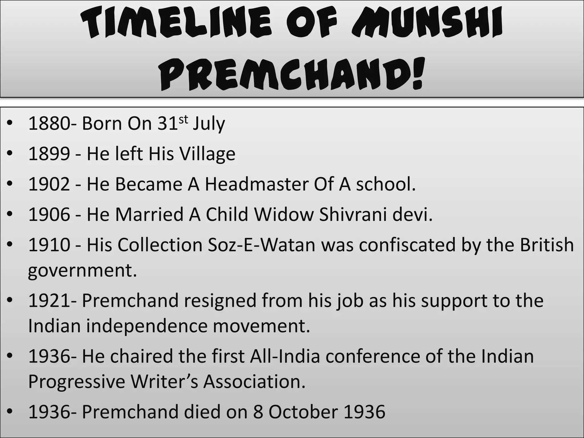 Powerpoint On Life of Munshi premchand | PPTX