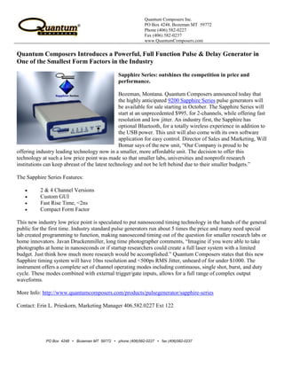 Sapphire pulse generator product release | PDF | Consumer Electronics | Technology & Computing