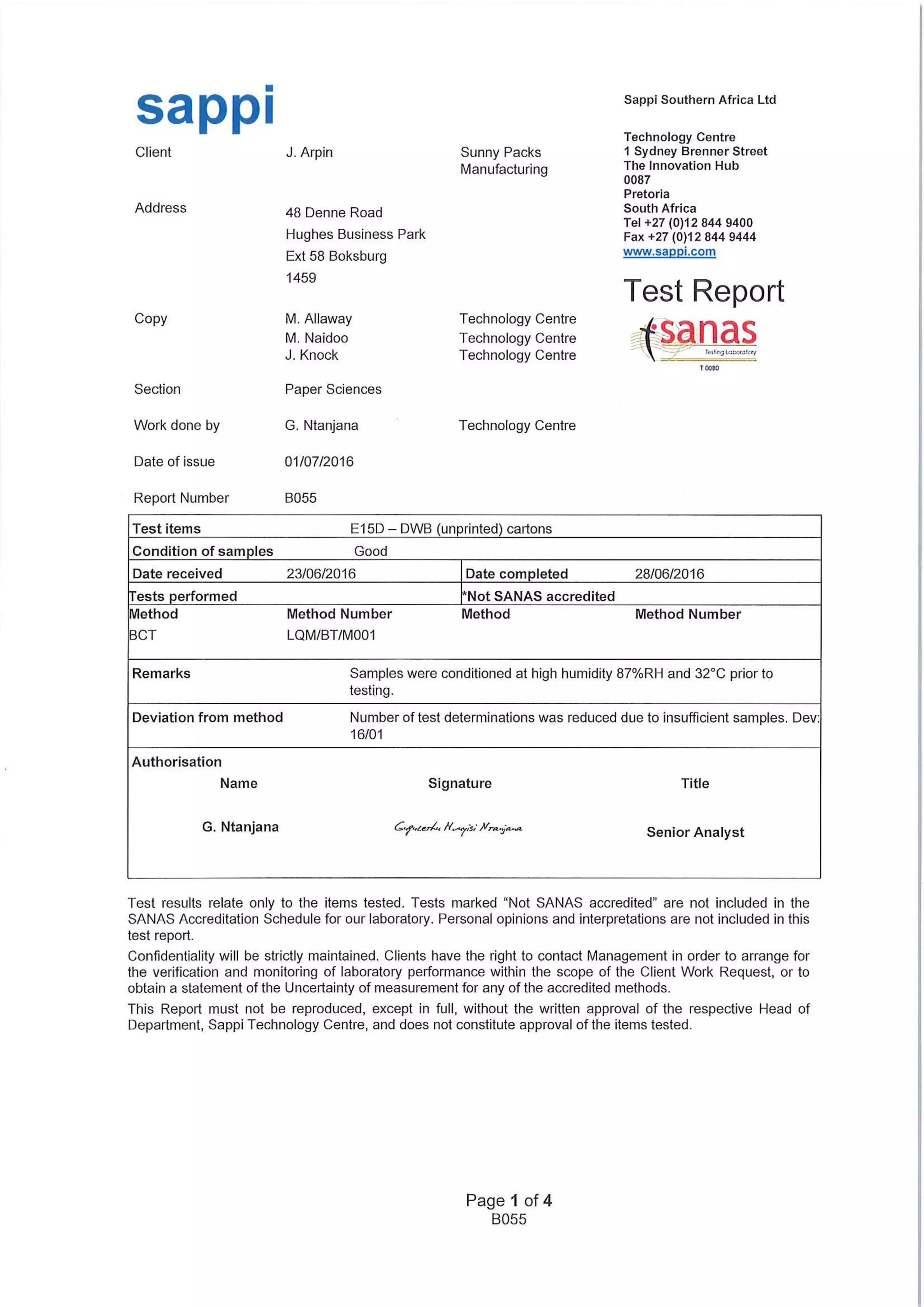 Sappi test report | PDF