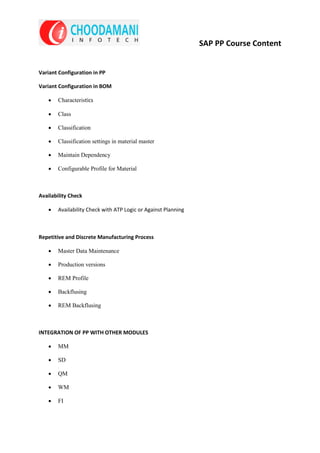SAP PP Course Content | PDF