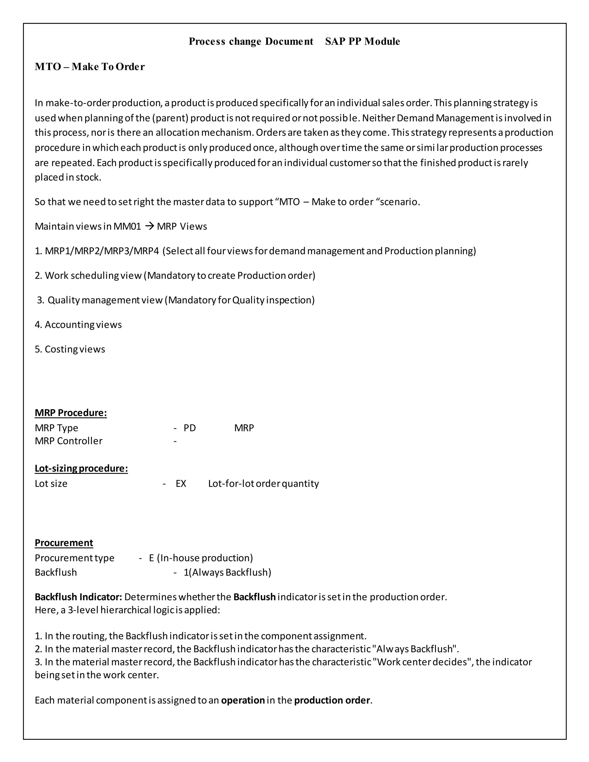 Sap pp process change doc mto | DOC