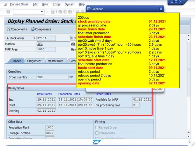 Sap Pp Production Order Understanding Time Elementspdf Business