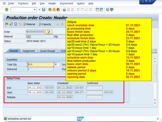 Sap Pp Production Order Understanding Time Elementspdf Business