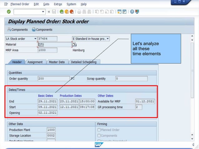 Sap Pp Production Order Understanding Time Elementspdf Business