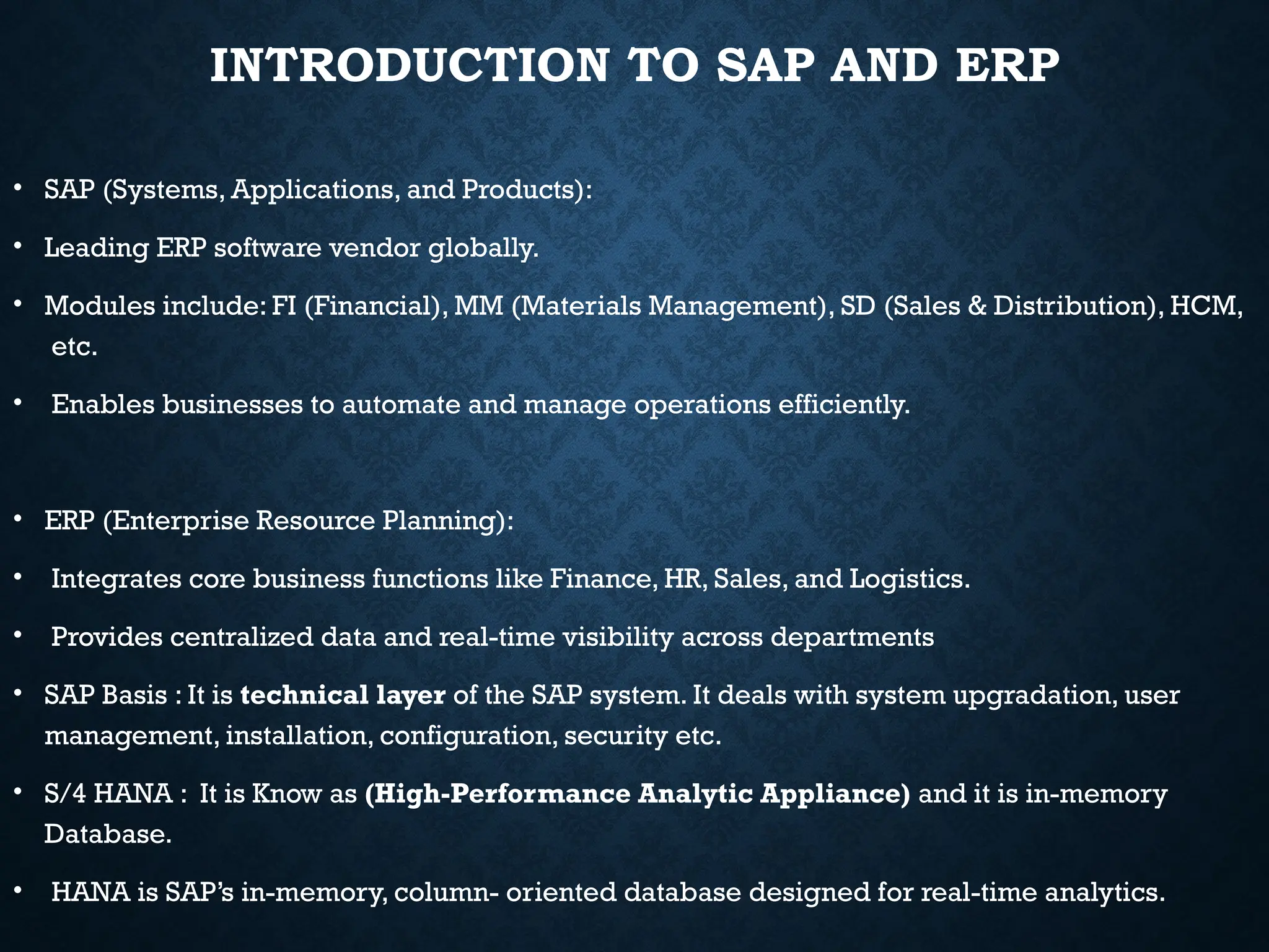 SAP Presentation and sap introduction for sap basis | PPTX