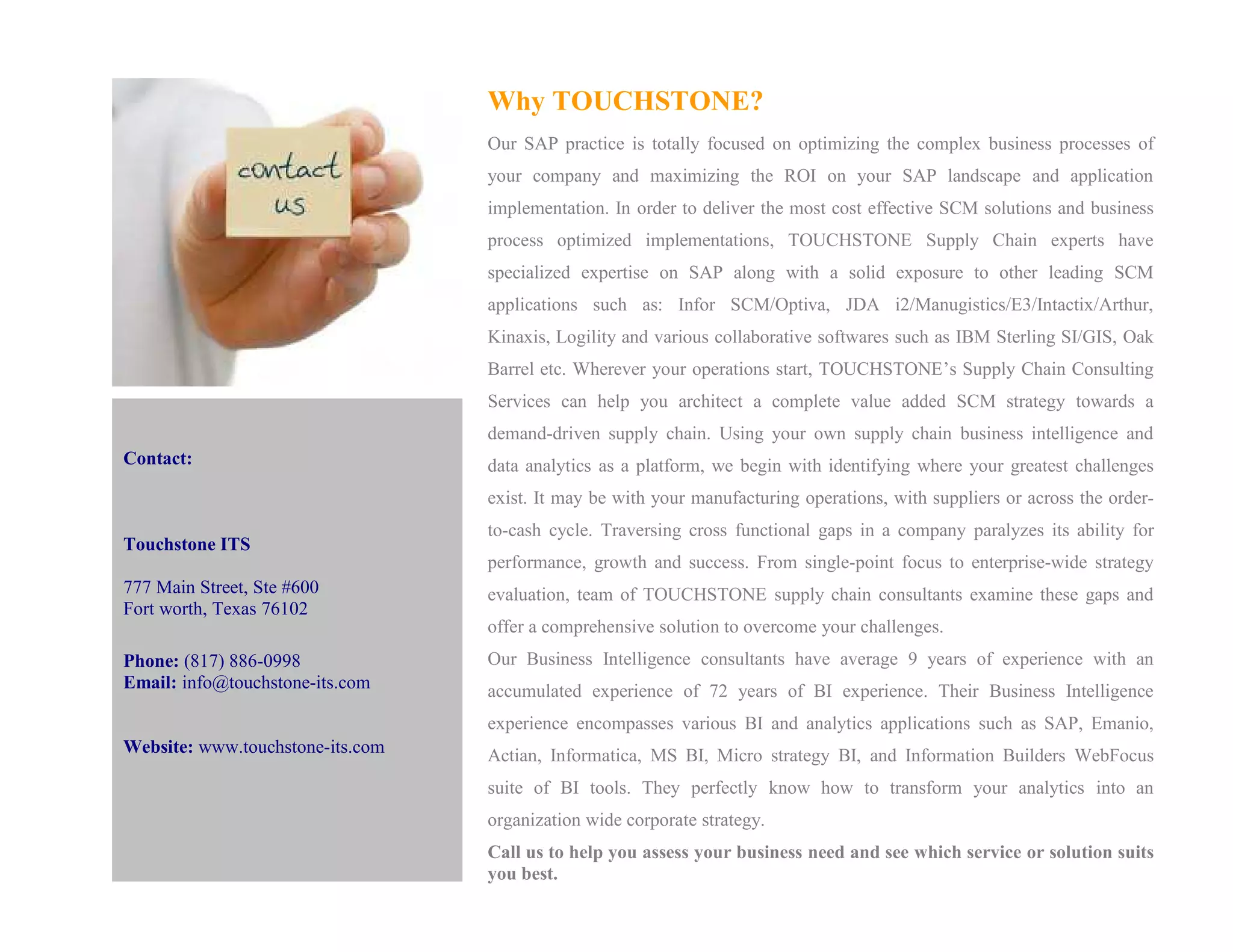 Touchstone IT Services- SAP Practice Brochure | PDF | Computer Software and Applications | Computing