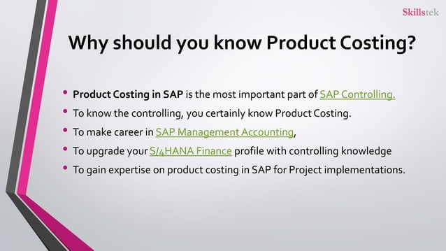 SAP Product costing Calculation With Components - Skillstek | PPTX ...