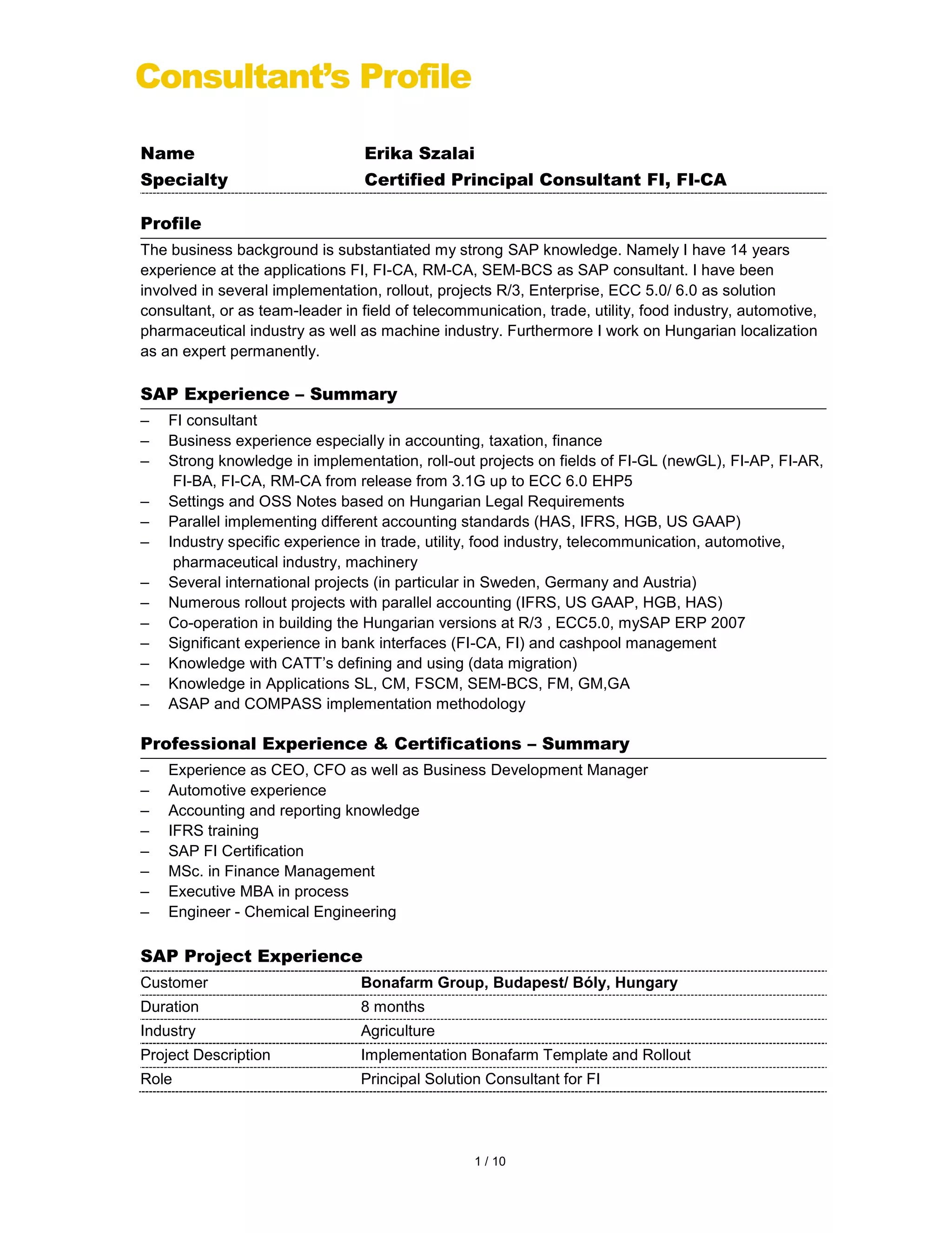 SAP Profile Erika Szalai 2012 | PDF
