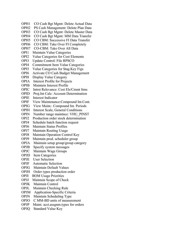 Sap Ps Transaction Codes Doc Business Accounting And Finance Business