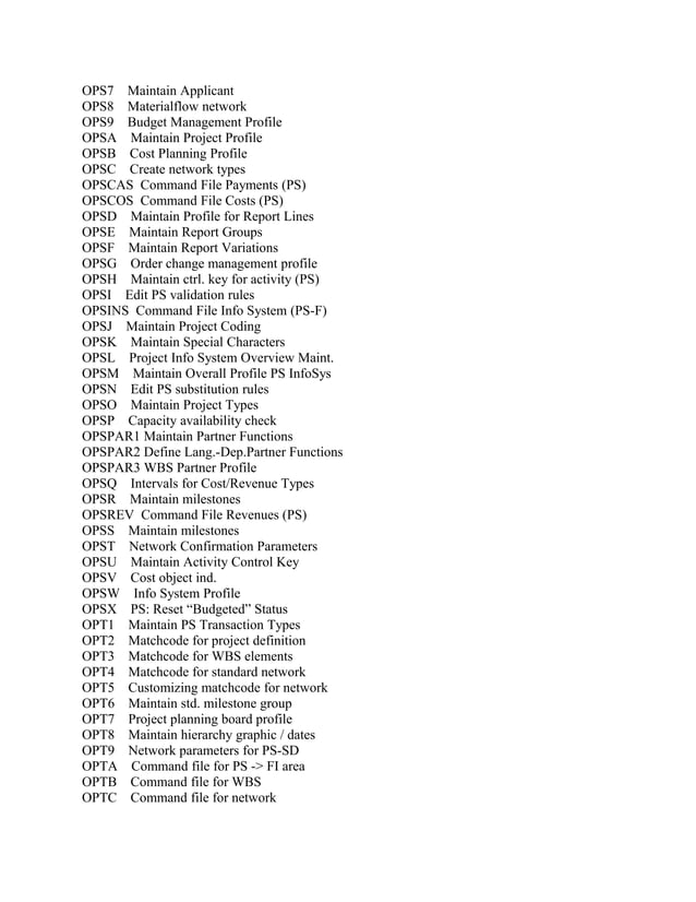 Sap ps transaction codes | DOC | Business Accounting & Finance | Business