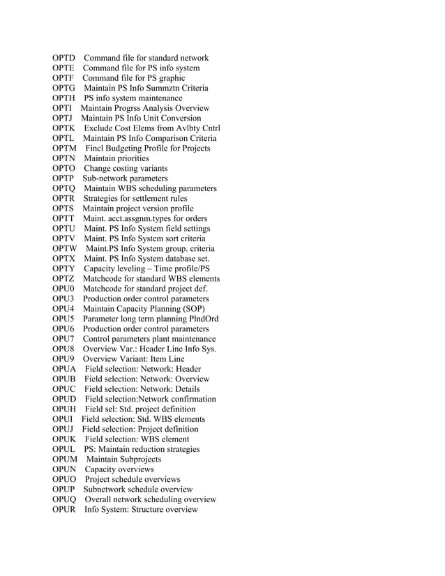 Sap ps transaction codes | DOC | Business Accounting & Finance | Business