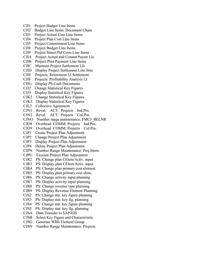 Sap ps transaction codes | DOC | Business Accounting & Finance | Business