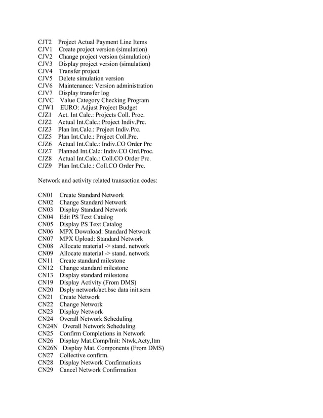 Sap ps transaction codes | DOC | Business Accounting & Finance | Business