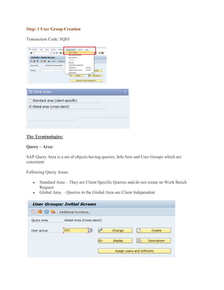 Sap query creation & transcation code creation for sap query | PDF