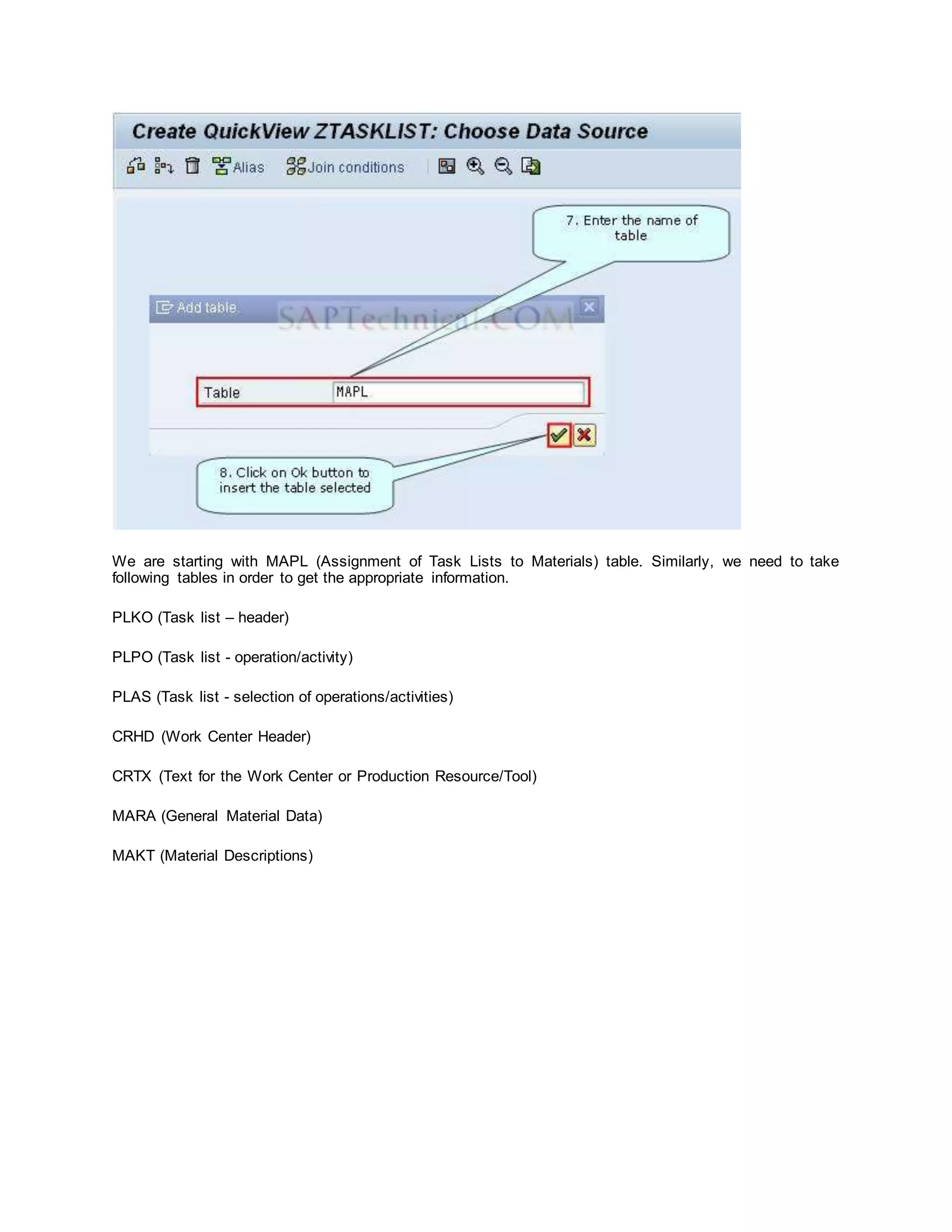 Sap query for task list data extraction | DOCX