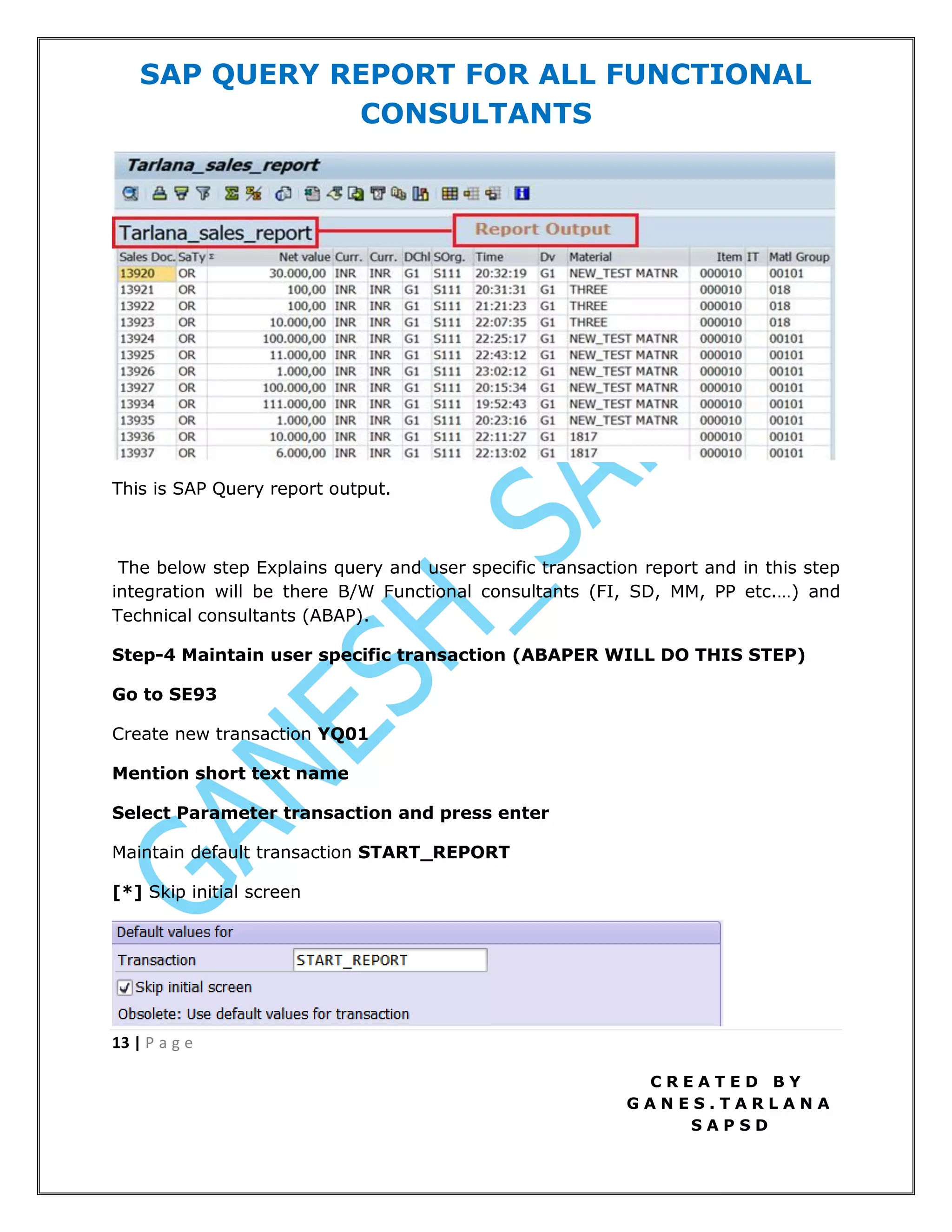 SAP SD QUERY REPORT_GANESH | PDF