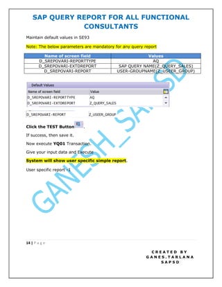 SAP SD QUERY REPORT_GANESH | PDF