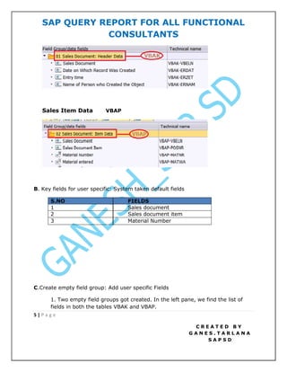 SAP SD QUERY REPORT_GANESH | PDF