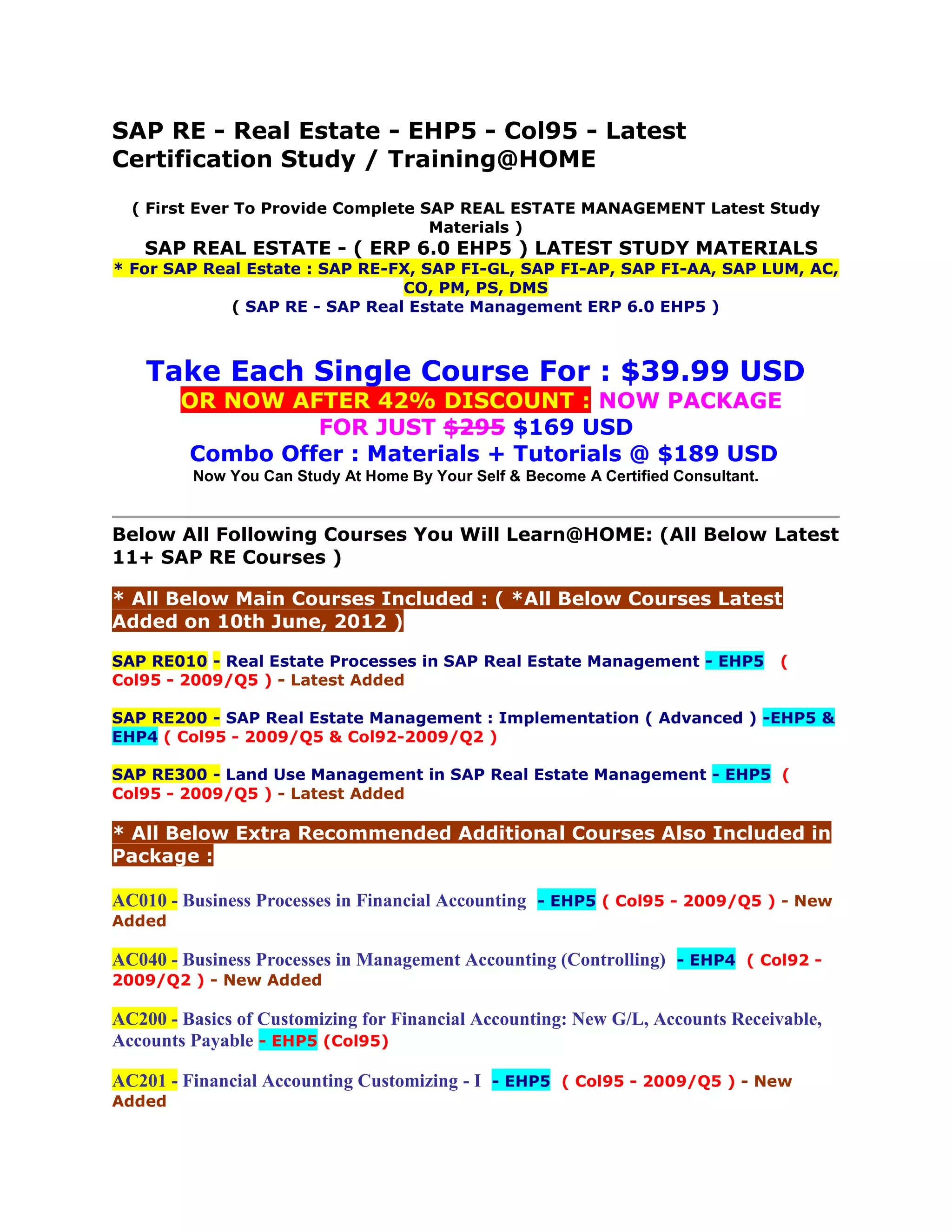 Sap real estate erp 6.0 ehp5 latest study materials for sap real estate ...