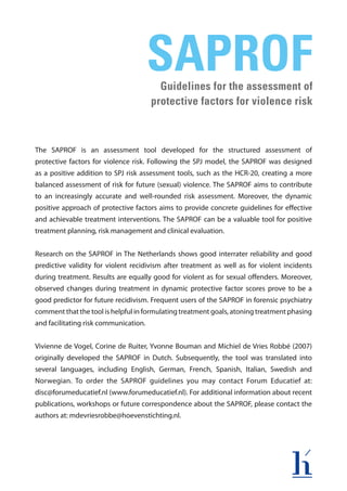 SAPROF flyer. Structured Assessment of Protective Factors for violence ...