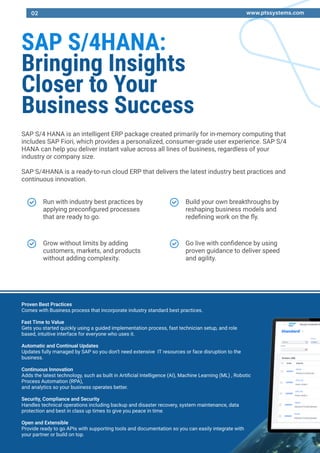 SAP S4 Hana Brochure 3 (PTS SYSTEMS AND SOLUTIONS) | PDF