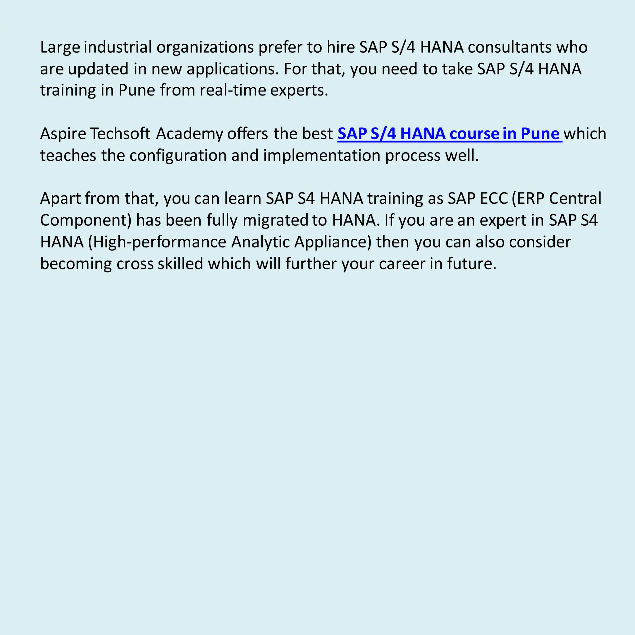 SAP S4 HANA IMPLEMENTATION GUIDE - ASPIRE TECHSOFT ACADEMY | PDF