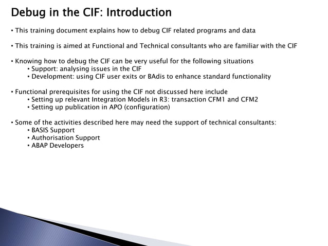 Sap scm apo debug in the cif | PPT