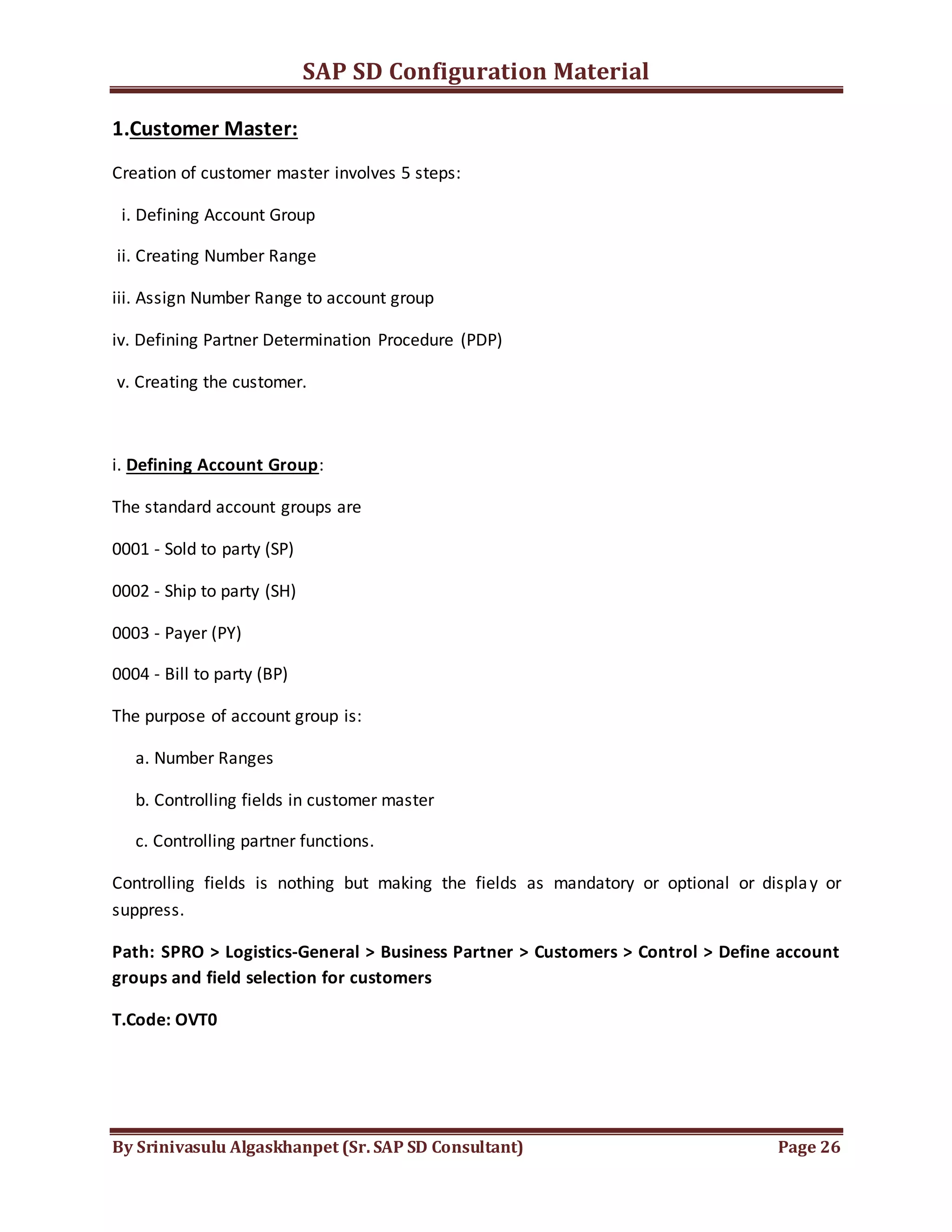 SAP SD Configuration Document | DOCX