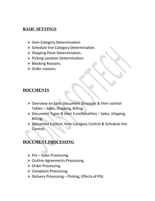 Sap sd course contents | PDF