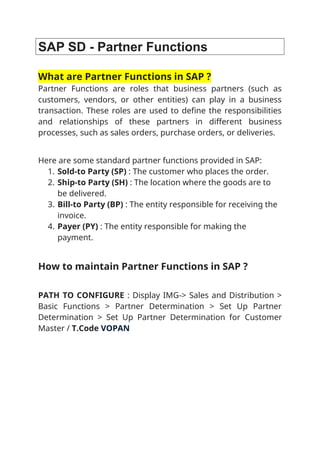 SAP SD PARTNER FUNCTIONALITIES xxxxxxxxx | DOCX