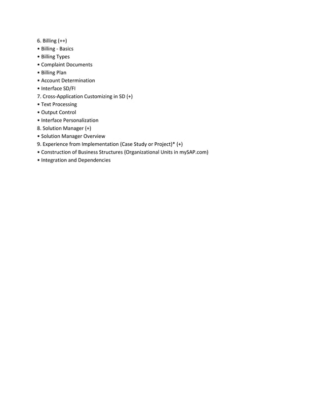 Sap sd resume contents | DOCX