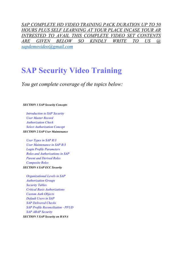 SAP SECURITY TRAINING VIDEO TUTORIAL | PDF