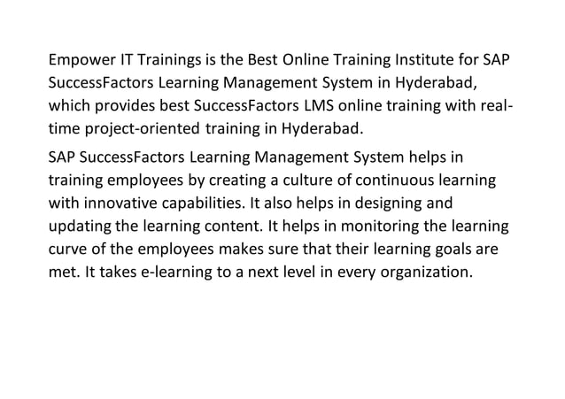 SAP Successfactors LMS Online Training Institute in Hyderabad | PDF ...