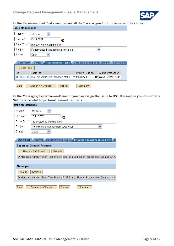 Sap Solman Charm Issue Management