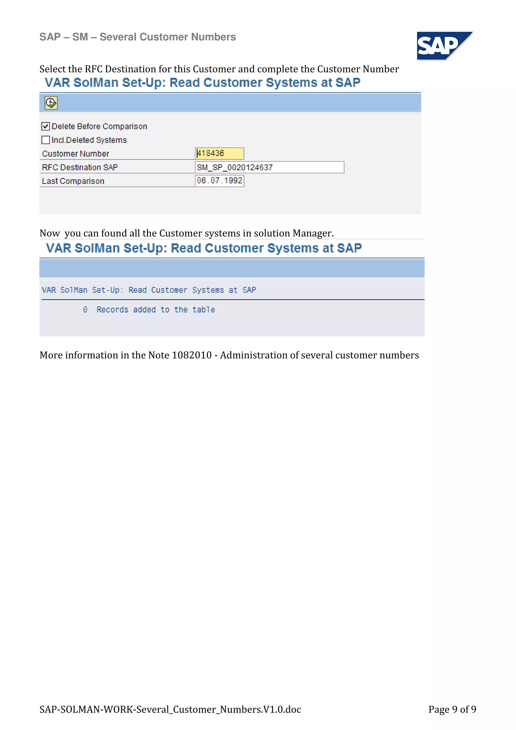 Sap Solman Work Several Customer Numbers | PDF