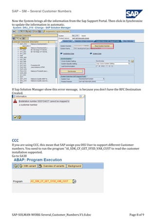 Sap Solman Work Several Customer Numbers | PDF
