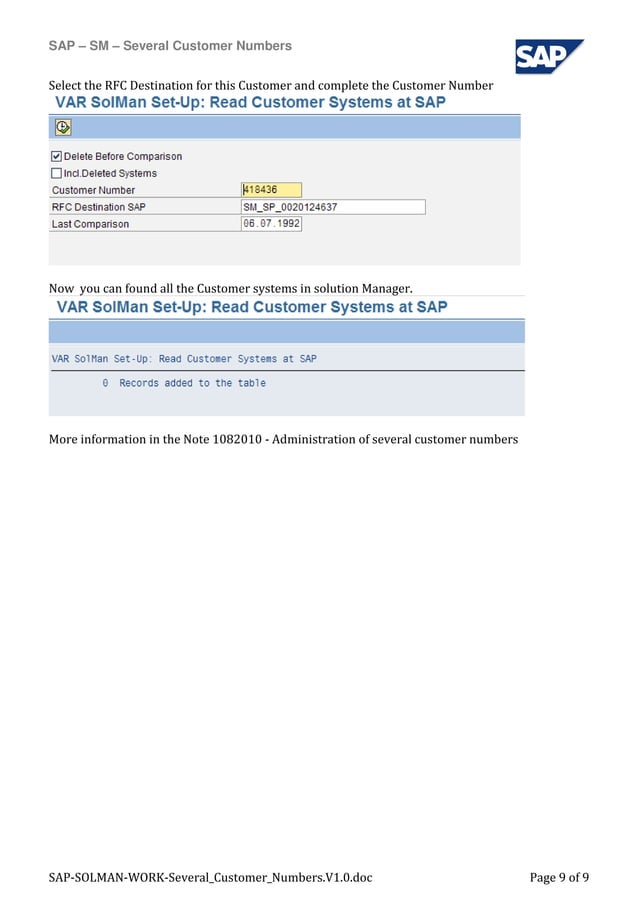 Sap Solman Work Several Customer Numbers | PDF
