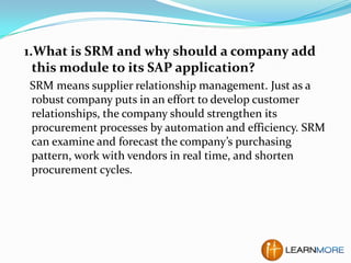 SAP SRM Interview questions | PPTX | Business | Business and Finance
