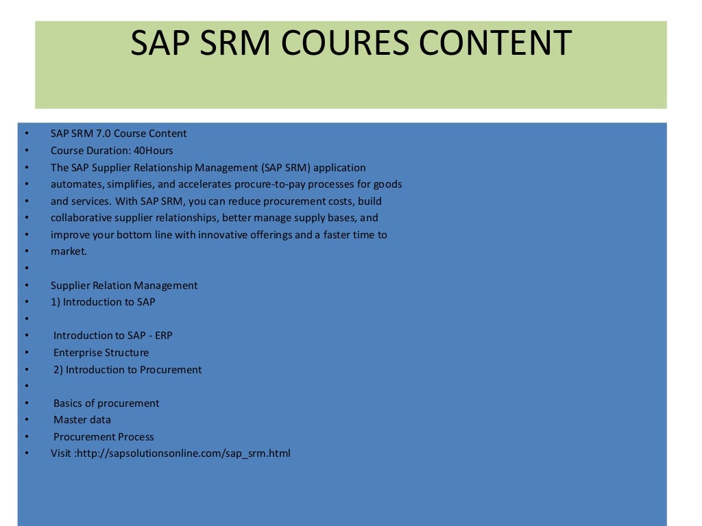 SAP SRM Online Training @ SAP SOLUTIONS
