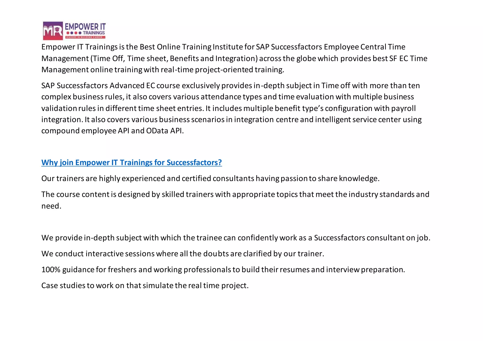 SAP SuccessFactors Advanced Employee Central Online training ...